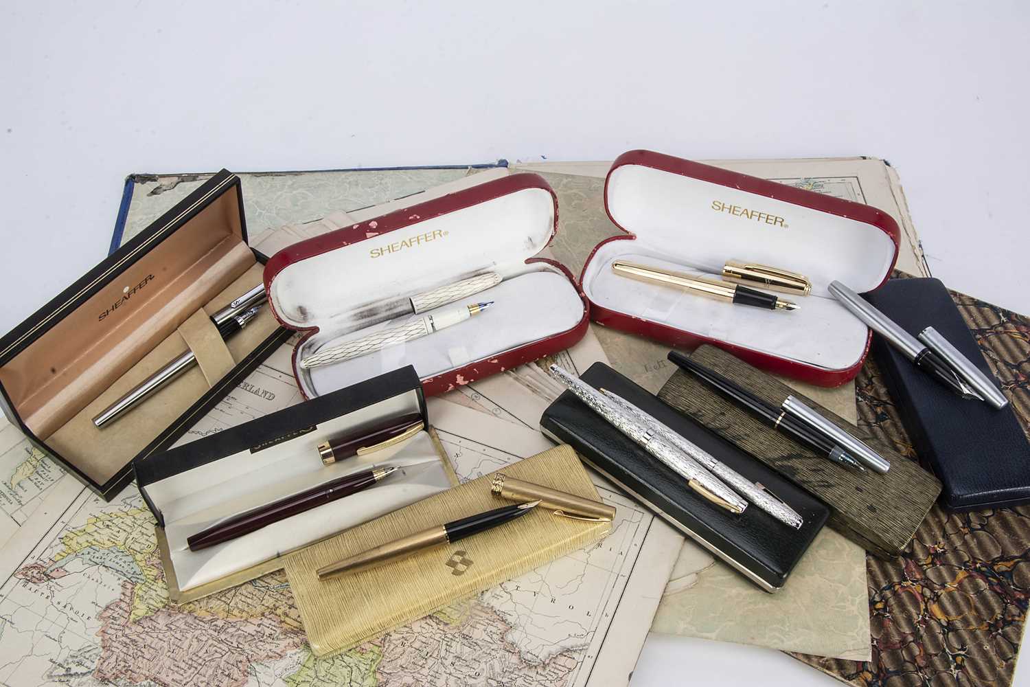 Lot 570 - Nine Sheaffer fountain pens,
