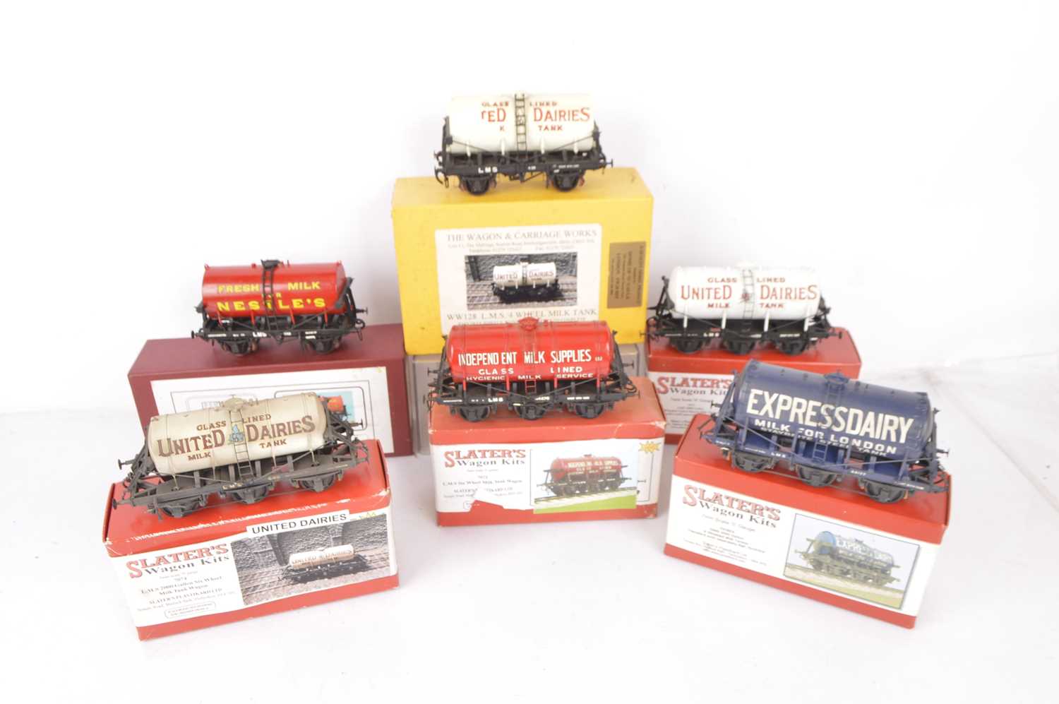 Lot 384 - Six 0 Gauge kitbuilt LMS Milk Tank wagons by