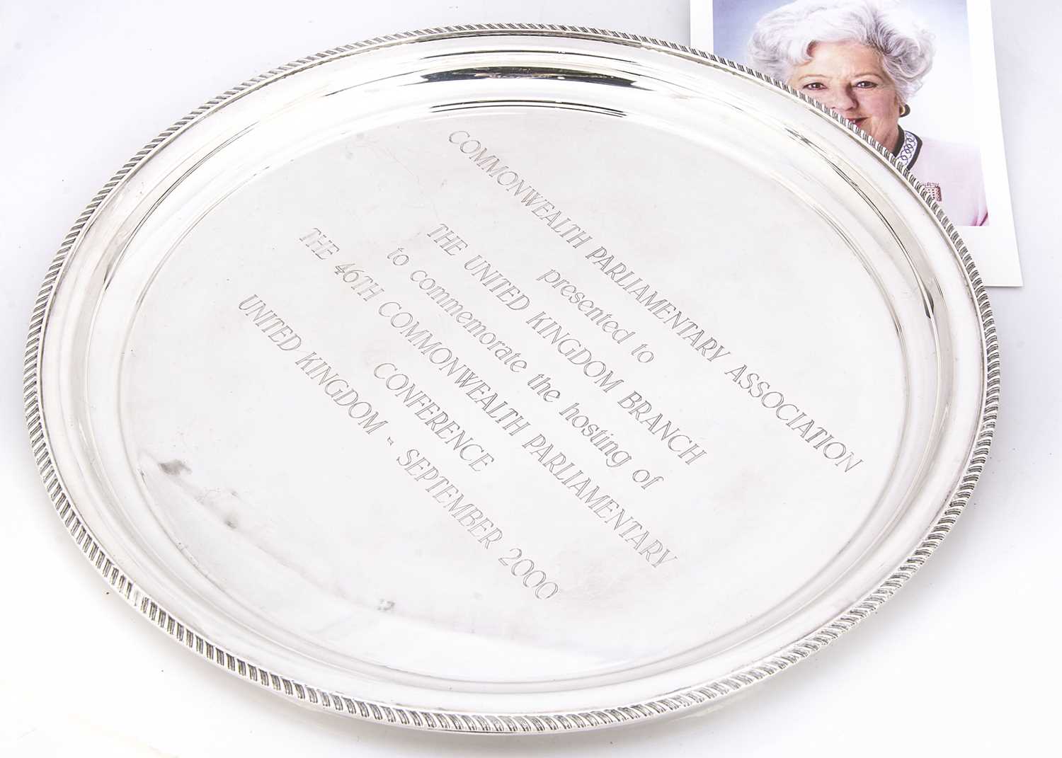 Lot 184 - A silver plated commemorative salver,