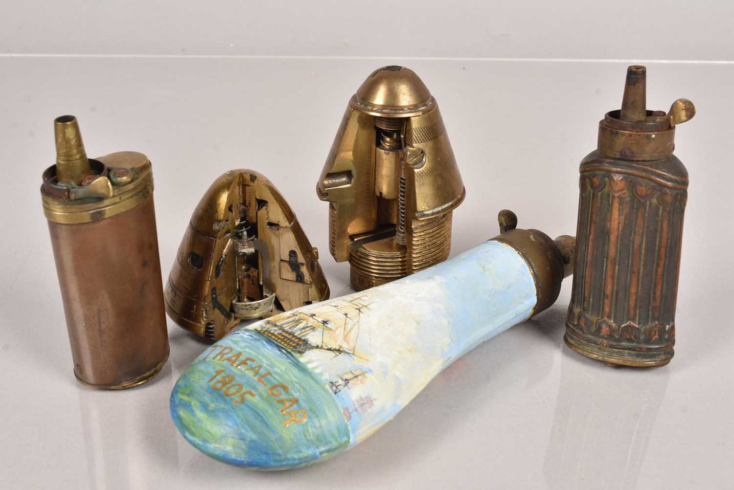 Lot 459 - A hand painted powder flask,
