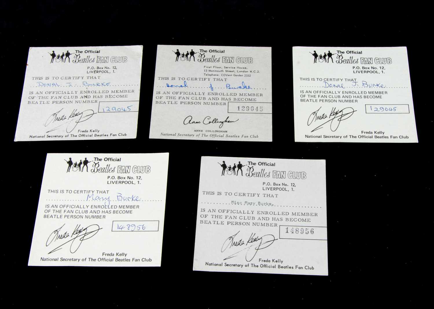 Lot 363 - Beatles Fan Club Membership Cards,
