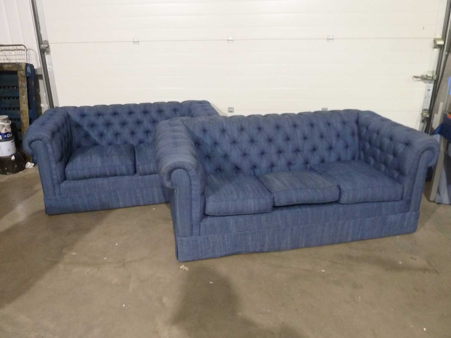 Lot 349 - Two blue upholstered Chesterfield style