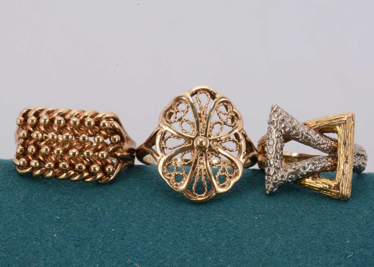 Lot 214 - Three 9ct gold rings,