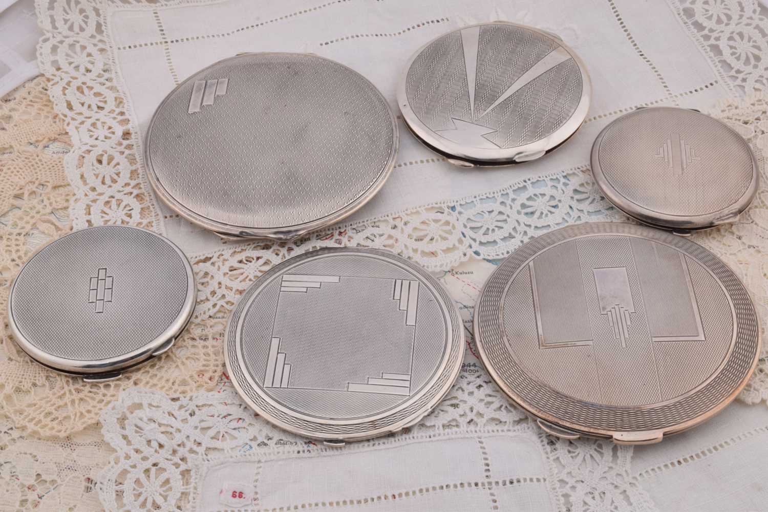 Lot 251 - Six circular silver engine turned Art Deco