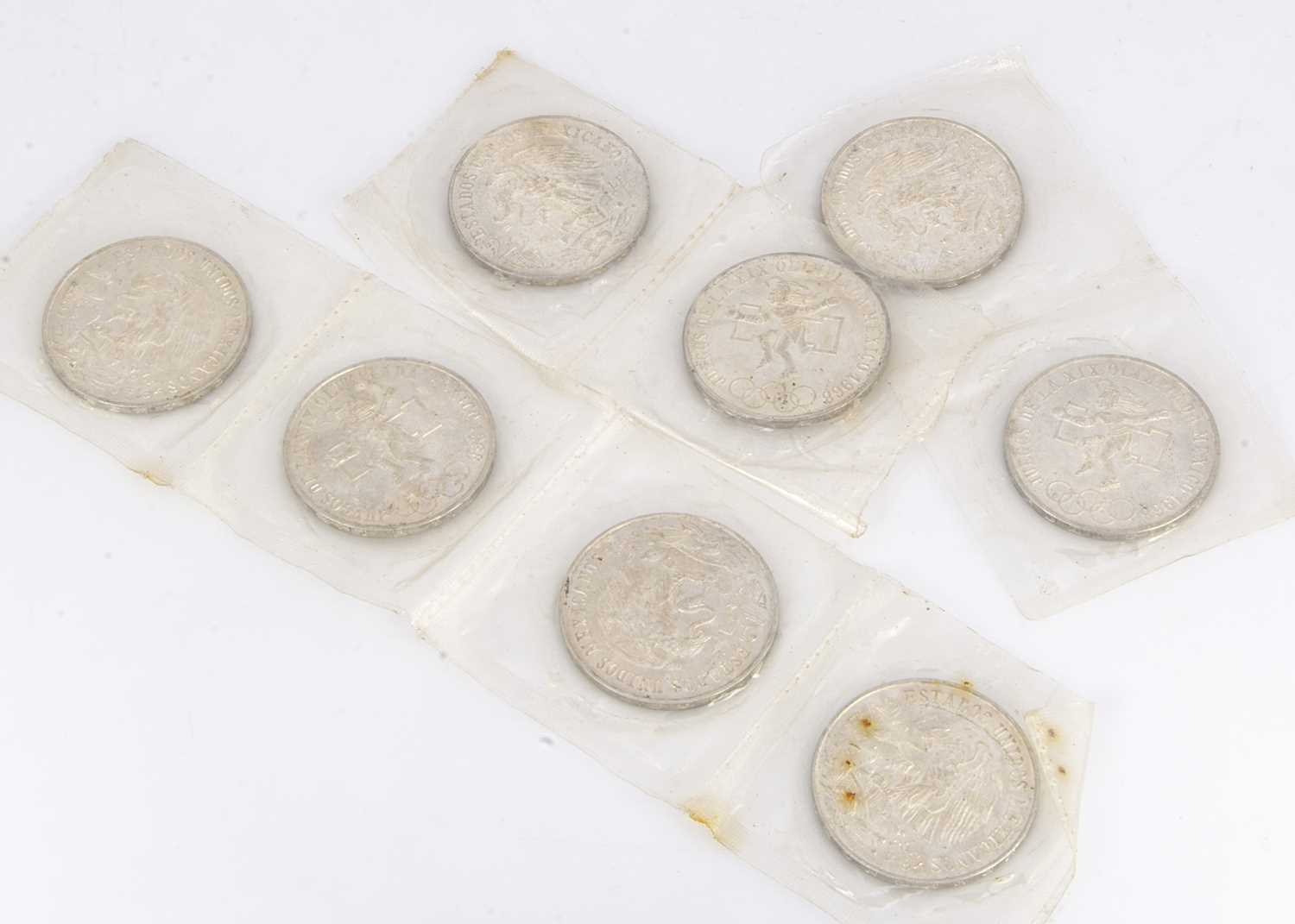 Lot 198 - Eight 1960s Mexican silver Olympic 25 Pesos