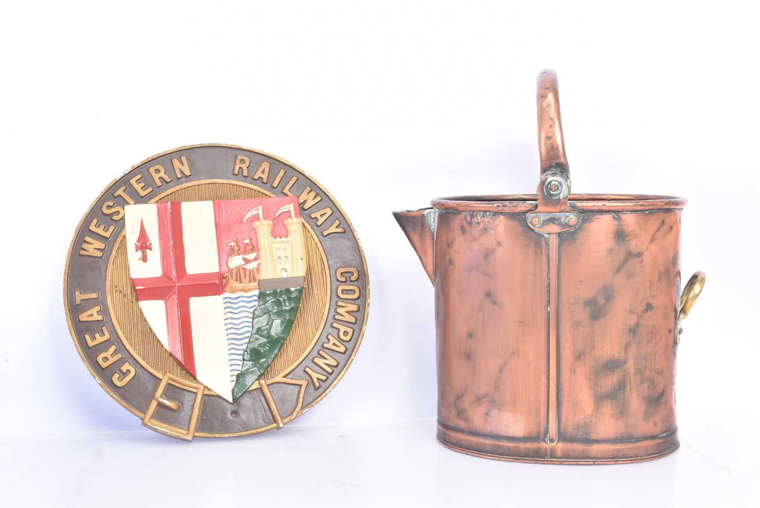 Lot 681 - GWR Copper Bucket and Cast Alloy Emblem,